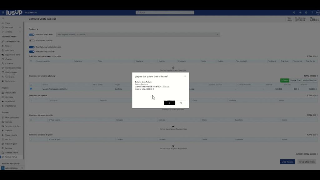 Cómo predeterminar la cuenta de Facturación en un Contrato