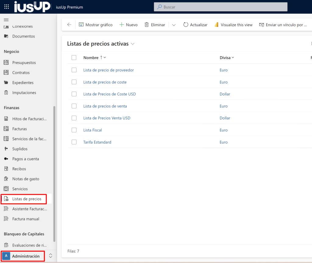 Gestión de contratos con múltiples divisas en iusUp
